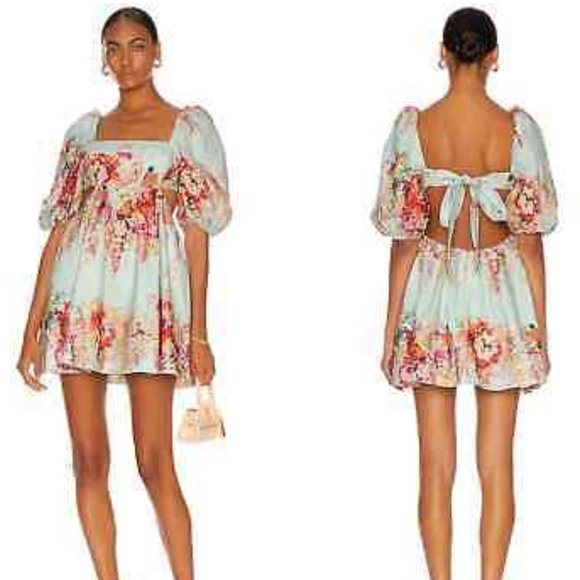 Zimmermann | Dresses | Zimmermann Mae Pleated Cutout Floral Print Linen ...